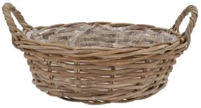 Ratanový nízký květináč /koš s uchy Ivy grey - Ø 25*13 cm