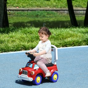AIYAPLAY Push Car Walker Dětský požární vůz s tlačnou hračkou 18-36 měsíců Úložný prostor Světla Hudba Červená | Aosom
