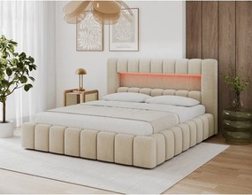 Béžová čalouněná dvoulůžková postel s úložným prostorem s roštem 140x200 cm Lamica – ELTAP