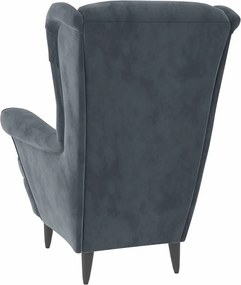 Křeslo ušák se stoličkou tmavě šedé samet 3115932