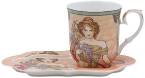 HOME ELEMENTS Porcelánový hrnek 360 ml s podtáckem, Mucha Jaro