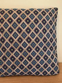 K-U ručně šitý polštářek modrozelené kosočtverce gebelin,  50 cm x 50 cm