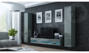 Obývací stěna Zigo New IV, Osvětlení: osvětlení LED - modré, Barva: černý / černý lesk