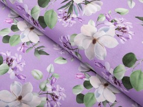 Biante Dekorační povlak na polštář s lemem PML-044 Květy magnolie na fialovém 50 x 50 cm