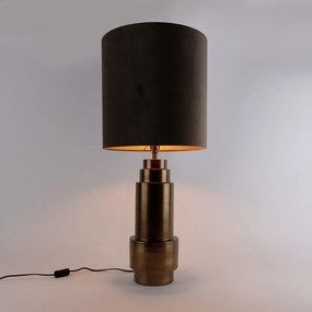 Stolní lampa bronzová s sametovým stínítkem taupe se zlatem 40 cm - Bruut
