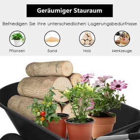 Costway Trakař se 2 kolečky těžká zásuvka na zahradu – 145 × 65 × 65 cm, černý