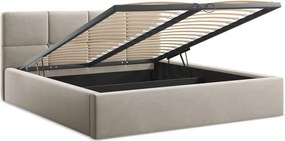 Taupe sametová čalouněná dvoulůžková postel s úložným prostorem s roštem 140x200 cm Hiko – Makamii