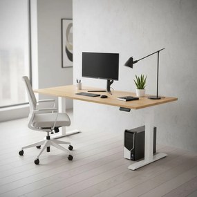 Výškově nastavitelný stůl OfficeTech C, 200 x 80 cm, bílá podnož, dub kamenný