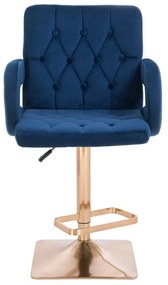 LuxuryForm Barová židle  BOSTON VELUR na zlaté hranaté podstavě - modrá