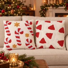 Krémový dekorační vánoční polštář cukrové hole Candy Cane – 45*45*4 cm