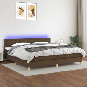 Box spring postel s matrací a LED tmavě hnědá 200x200 cm textil