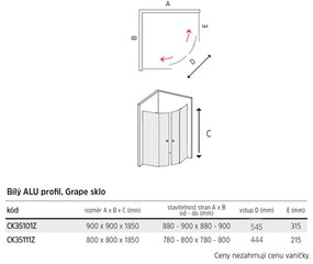 Mereo Sprchový kout, Kora, čtvrtkruh, R550, bílý ALU, sklo Grape 900 x 900 mm