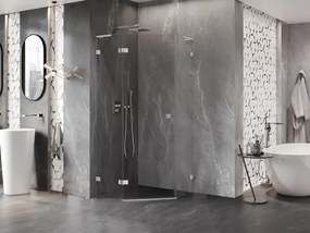 Mexen Lunar, L pětiúhelníkový sprchový kout naklápěcí doleva 80 x 80 cm, 8mm čiré sklo, chromový profil, 831L-080L-080P-01-00-L