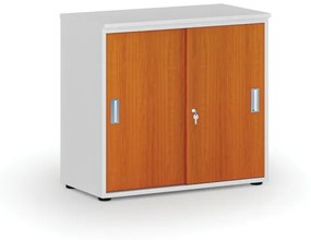 Kancelářská skříň se zasouvacími dveřmi PRIMO WHITE, 740 x 800 x 420 mm, bílá/třešeň