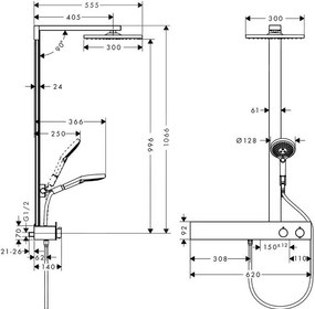 Hansgrohe Raindance E, sprchová souprava Showerpipe 300 s termostatem 600, EcoSmart 9 l/min, chromová, HAN-27364000