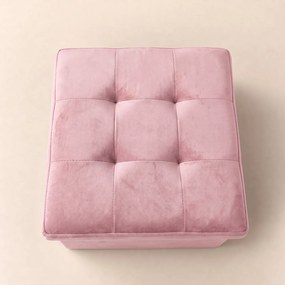 Taburet s úložným prostorem, sametový, skládací, 38 × 38 × 38 cm, růžový