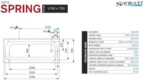 Santech SPRING 170 x 75 cm SASPR170 vana akrylátová