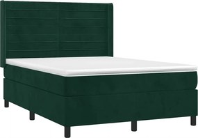 Box spring postel s matrací a LED tmavě zelená 140x200 cm samet 3139628