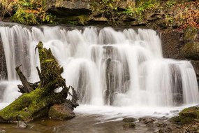 DIMEX | Samolepicí vliesová fototapeta na zeď Široká vodopád MA-5-3158 | 375 x 250 cm | zelená, bílá, šedá