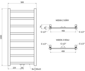 Mexen Bolt, topné těleso 1000 x 500 mm, 259 W, spodní a středové, antracitová, W126-1000-500-00-66