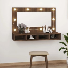 Zrcadlová skříňka s LED hnědý dub 90 x 31,5 x 62 cm - Default Title