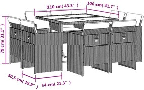 9dílný zahradní jídelní set s poduškami hnědý polyratan 3210657