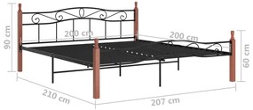 Rám postele černý kov a masivní dubové dřevo 200 x 200 cm,  324910