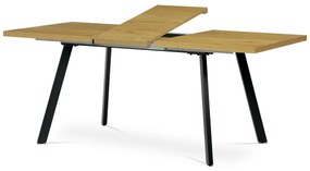 AUTRONIC Jídelní stůl 140+40x85x75 cm, deska melamin, 3D dekor divoký dub, kovové nohy, černý mat