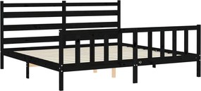 Rám postele s čelem černý 200 x 200 cm masivní dřevo 3192060