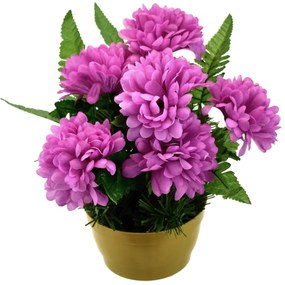 Dušičková miska s fialovými chryzantémami a kapradím 23 x 22 cm