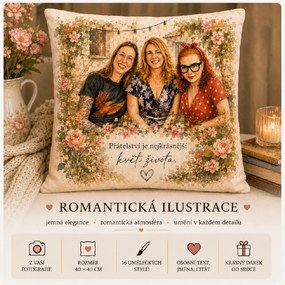 Personalizovaný polštář z fotografie – umělecký portrét 45 × 45 cm Styl portrétu:: Romantická ilustrace