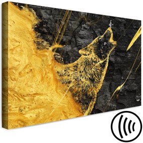 Obraz Vyjící vlk - zářící zlaté zvíře na pozadí černého uhlí