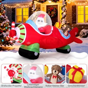 Costway 220 cm Nafukovací Santa Claus v letadle a dárková krabička a LED světla