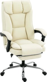 HOMCOM Ergonomická kancelářská židle s opěrkou nohou, potažená umělou kůží, na kolečkách, otočná, kov, béžová+černá