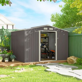 Zahradní kůlna Outsunny 4,9 m² s pultovou střechou, posuvné dveře, základy, 277 x 195 x 192 cm, kůlna z pozinkované oceli, odolná vůči počasí, pro za…