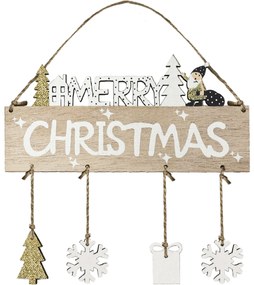 Tutumi, závěsná vánoční ozdoba na dveře 20x21 cm KL-21X13, hnědá-bílá, CHR-00672