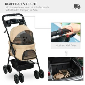 PawHut kočárek pro psy kočárek pro psy skládací funkční kočárek pro malé psy kočky kočárek pro domácí mazlíčky Oxford Khaki 67x45x96cm |