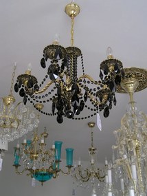 5 Arms Gold &amp; Black cast brass chandelier - Highlighted relief &amp; Black almonds