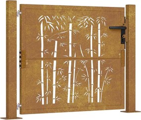 Zahradní branka 100 x 75 cm corten ocel bambusový design 153184