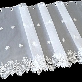 Olzatex vitrážová záclona polyesterový batist ROSITA vyšívaný květinový vzor, s bordurou, bílá, výška 70cm (v metráži)