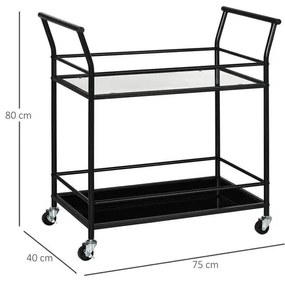 Servírovací stolek, kolečka, kov, tvrzené sklo, černá, sklo čiré, NoBi EMPOLI