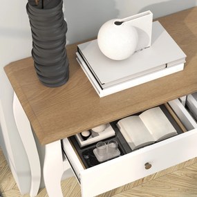 HOMCOM Zrcadlový stolek do předsíně s 2 zásuvkami v francouzském stylu pro chodbu, ložnici a obývací pokoj 100x35x76,5 cm Bílá a tmavě hnědá