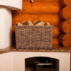 Vingo Ratanový koš na dřevo na kolečkách, hranatý - šedý Rozměry (cm): 54x40, v. 32