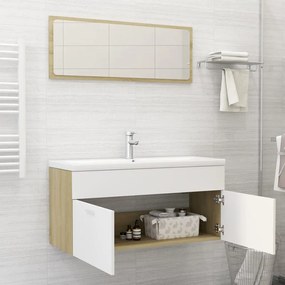 Set koupelnového nábytku IV - s umyvadlem - větší zrcadlo - dřevotříska | bílý a dub sonoma