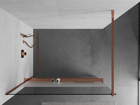 Mexen Kioto+, sprchová zástěna s poličkou a držákem na ručníky 140 x 200 cm, 8mm čiré sklo vzor námraza, profil růžové zlato, 800-140-121-60-35