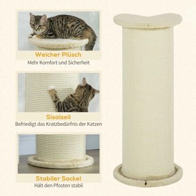 PawHut Kočičí Škrabací Sloupek 85cm Vysoký Škrabací Sloup se Siselovým Lanem, Ochrana proti Nákoncům Kočičí Škrabací Strom pro Středně Velké Kočky, K…