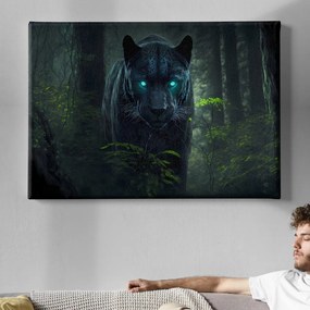 Obraz na plátně - Černý panter (puma) v lese FeelHappy.cz Velikost obrazu: 150 x 100 cm