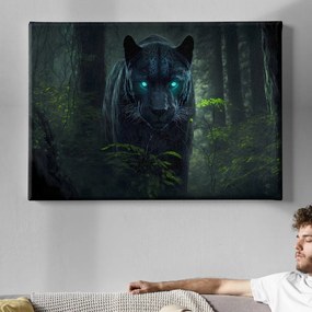 Obraz na plátně - Černý panter (puma) v lese FeelHappy.cz Velikost obrazu: 180 x 120 cm