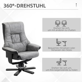 HOMCOM polohovací křeslo s taburetem, otočné TV křeslo s funkcí polohování, mikrovlákno šedé, 78x82,5x109 cm, ideální pro obývací pokoj a relaxaci | …