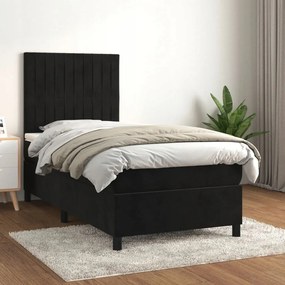 Box Spring Postel S Matrací Černá Samet Černá Svislé pruhy 100 x 200 cm